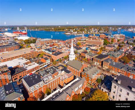Portsmouth Historic Downtown Aerial View At Market Square With Historic