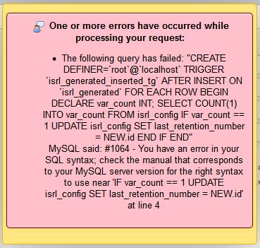 Mysql Error 1064 While Trying To Create A Trigger After Insert