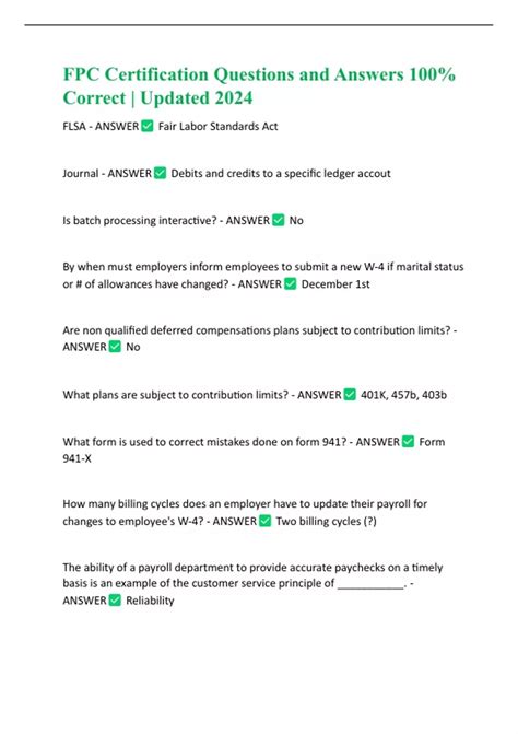 Fpc Certification Questions And Answers 100 Correct Updated 2024