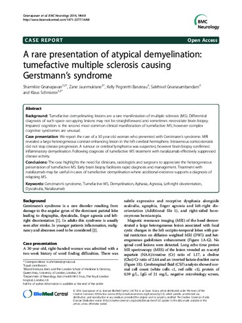 Pdf A Rare Presentation Of Atypical Demyelination Tumefactive Multiple Sclerosis Causing