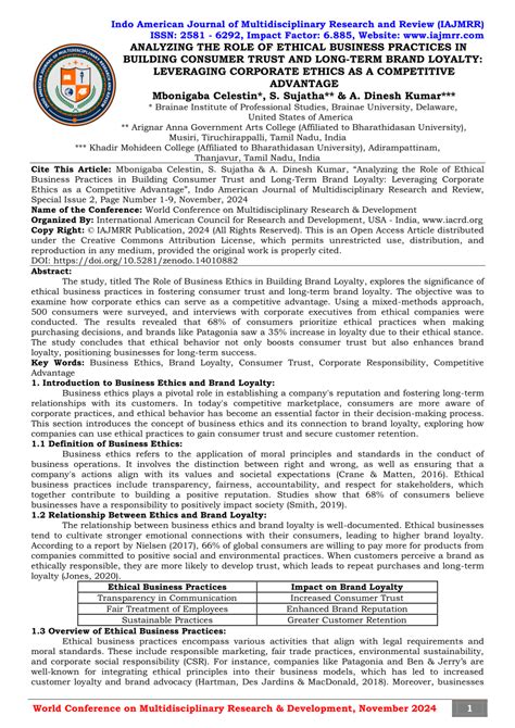 Pdf Analyzing The Role Of Ethical Business Practices In Building Consumer Trust And Long Term