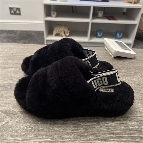 Ugg Black Slippers Fluffy Hardly Worn Uk Size 6 Depop