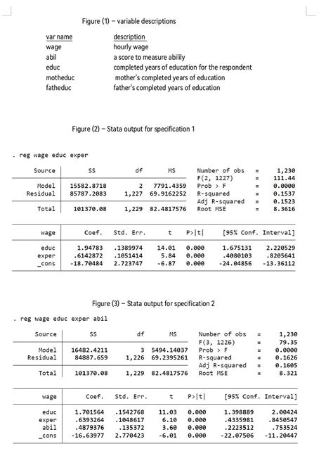 Solved 2 Use The Stata Outputs Presented In Handout 1 To