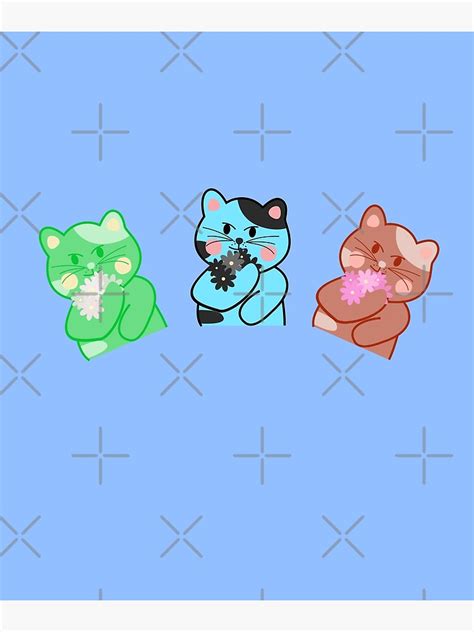 Cute Pattern Three Flower Holding Bears Poster For Sale By