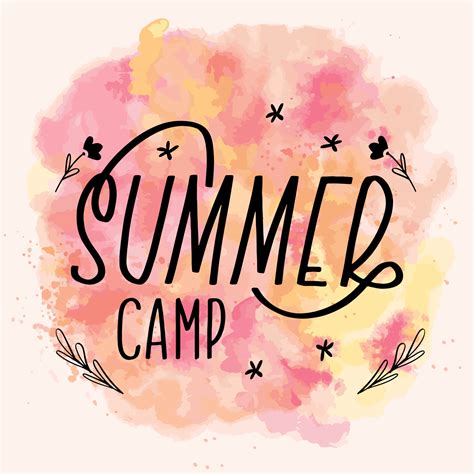 Summer Camp Lettering Calligraphy Card Vector Greeting Illustration