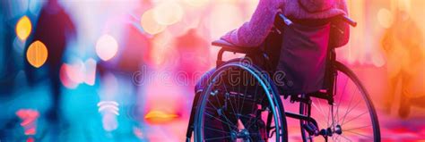 Person In A Wheelchair In A Vibrant Urban Setting With Colorful Bokeh