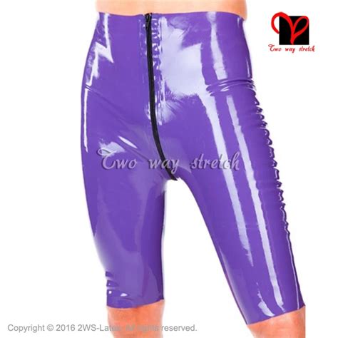 Sexy Latex Long Leg Boxer Shorts Front Full Zipper To Crotch Rubber