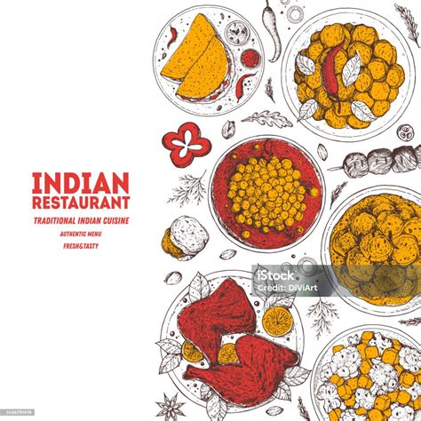 Stock Ilustrace Indická Ilustrace Jídla Ručně Kreslená Skica Indická