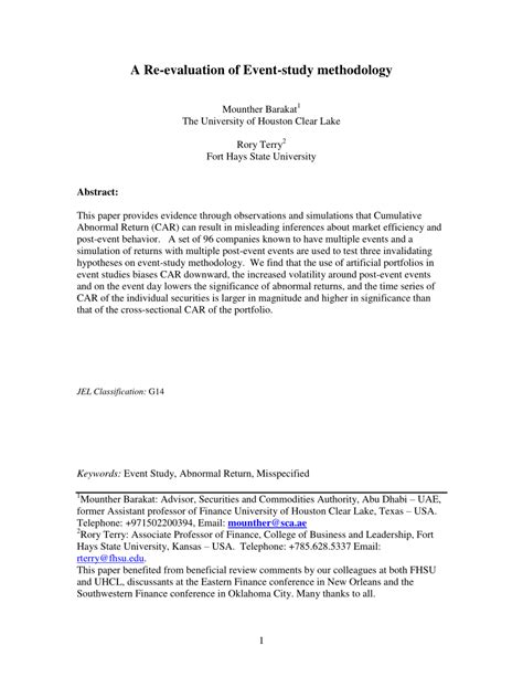 Pdf A Re Evaluation Of Event Study Methodology