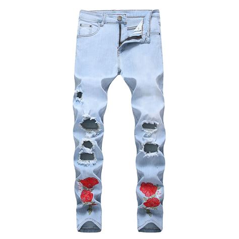 Brand Men Jeans Ripped Stretch Hole Flower Swag Ma Vicedeal