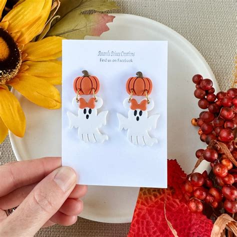 Ghost Mouse Pumpkin Dangles With Bow
