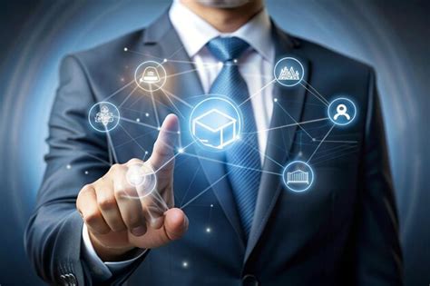 Elearning Concept Businessman Touching A Modern Virtual Interface With Icon Elearning Of The