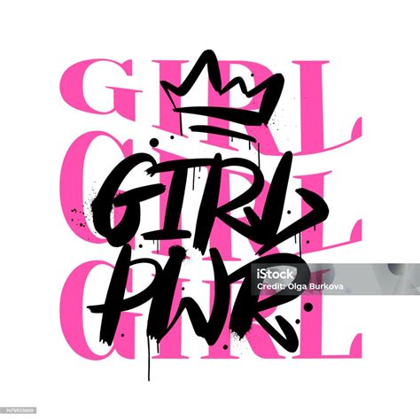 도시 힙 스터 거리 예술 타이포그래피 스프레이 효과가 있는 소녀 Pwr의 낙서 태그 페미니즘의 개념 여성의 권리 그래픽 티 스트리트웨어 까마귀에 대 한 그런 지 프린트 벡터
