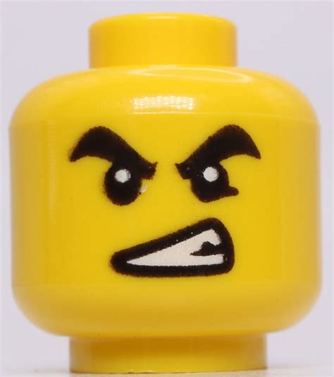 Lego Yellow Head Dual Sided Black Thick Eyebrows Closed Eyes Open Mout
