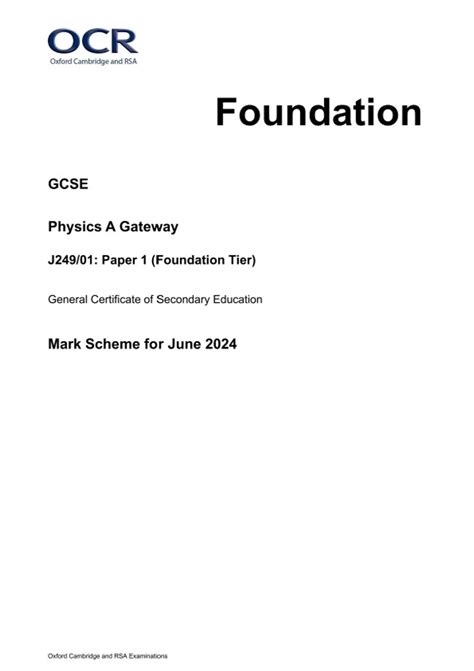 Ocr Gcse Physics A Gateway Science Paper 1 And 2 Foundation Tier June 2024 Question Papers And