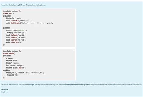 Solved Consider The Following Bst And Tnode Class