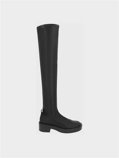 Charles And Keith Thigh High Block Heel Boots On Carousell