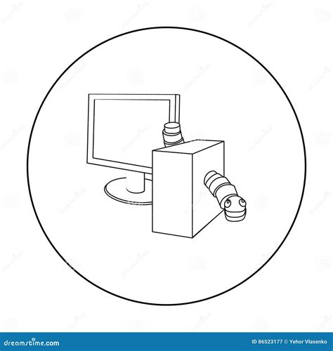 Computer Worm Icon In Outline Style Isolated On White Background