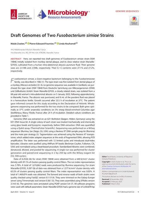 Pdf Draft Genomes Of Two Fusobacterium Simiae Strains