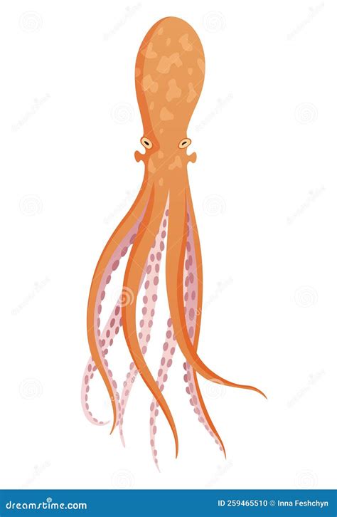 Octopus Cartoon Flat Character With Suckers On Hands Aquatic Fauna