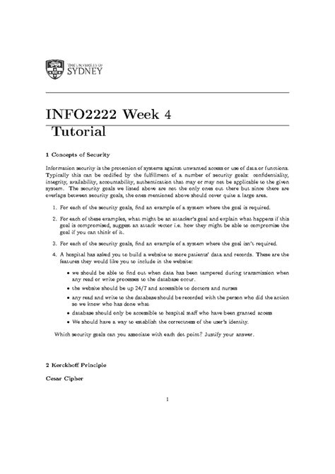 Tut Week4 Tut Sheet Info2222 Week 4 Tutorial 1 Concepts Of Security