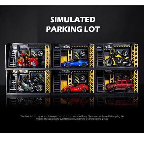 124 체중계 조명 주차장 조립 장난감 Diy 장면 컬렉션 디스플레이 다이캐스트 합금 모델 자동차 차고 장난감 선물 132
