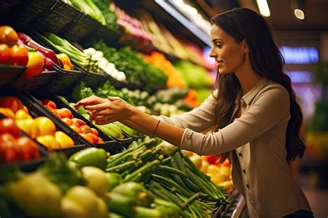 Premium Photo A Womans Engaging Encounter With Produce Generative Ai