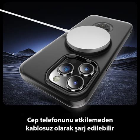 Ally İphone 15 Pro Max İçin Magsafe Uyumlu Standlı Manyetik Silik Siyah