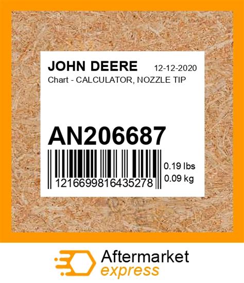 An206687 Chart Calculator Nozzle Tip Fits John Deere