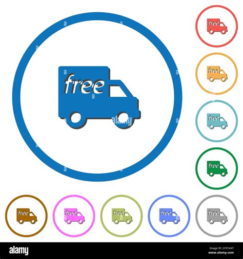 Free Shipping Flat Color Vector Icons With Shadows In Round Outlines On White Background Stock