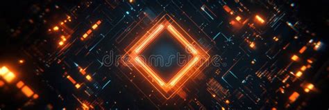 Visual Representation Of A Microchip With Glowing Elements In A Digital