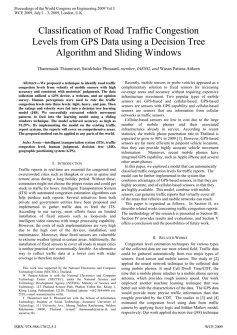 Pdf Classification Of Road Traffic Congestion Levels From Gps Data Using A Decision Tree