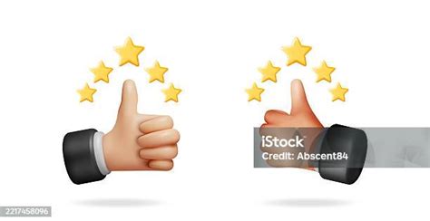 5 개의 황금 별과 엄지 손가락을 올리는 3d 만화 손 제품 검토를 위한 최고의 평가 및 품질 평가 개념 3차원 형태에 대한 스톡 벡터 아트 및 기타 이미지 Istock
