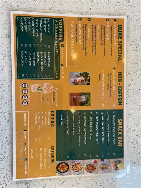 Menu At Ulike Tea Houston C Cypress Creek Pkwy