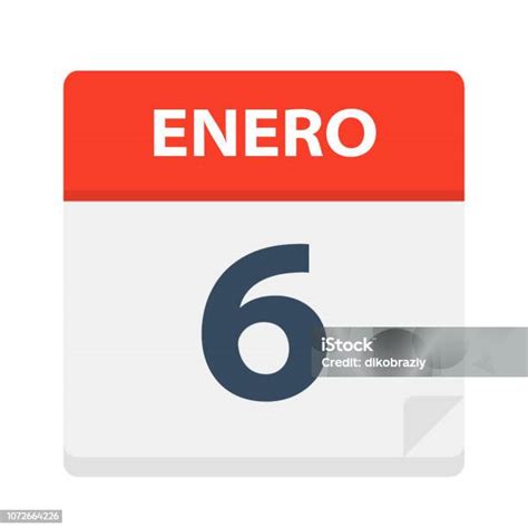 1 월 6달력 아이콘1 월 6 일입니다 벡터 일러스트 레이 션 스페인어 달력 잎의 0명에 대한 스톡 벡터 아트 및 기타 이미지