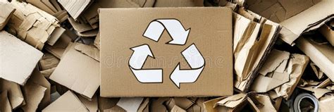 Recycling Icon On Cardboard Surrounded By Recyclables Stock