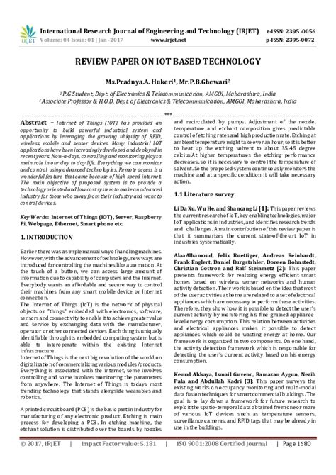 Pdf Irjet Review Paper On Iot Based Technology