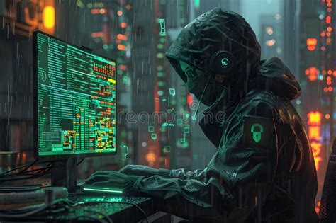 secure cyber workspace hacker in action with technology privacy