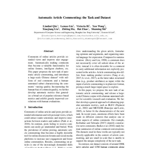 Automatic Article Commenting The Task And Dataset Acl Anthology
