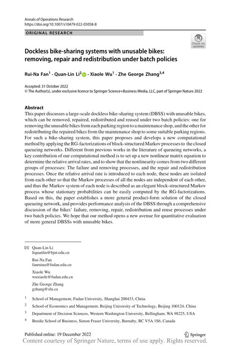 Dockless Bike Sharing Systems With Unusable Bikes Removing Repair And