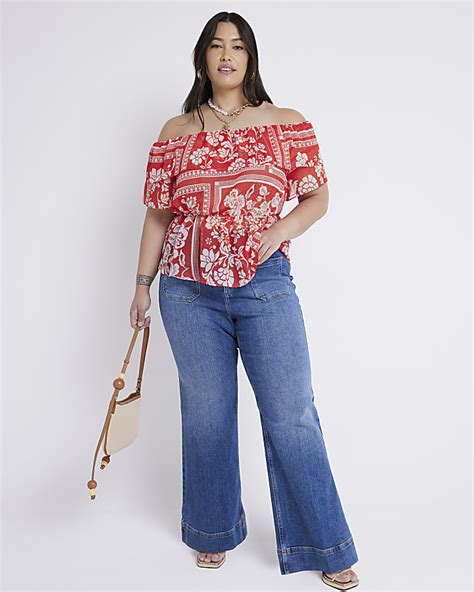 Plus Blue High Waisted Flared Jeans River Island