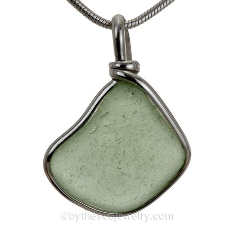 Fresh Yellowy Seafoam Green Genuine Sea Glass Pendant