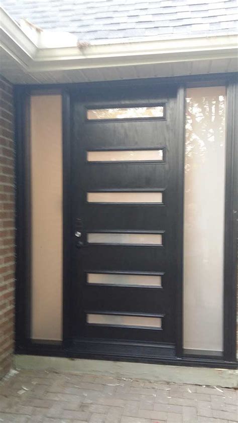 Modern Fiberglass Single Door With 6 Door Lites And Frosted Side Lites