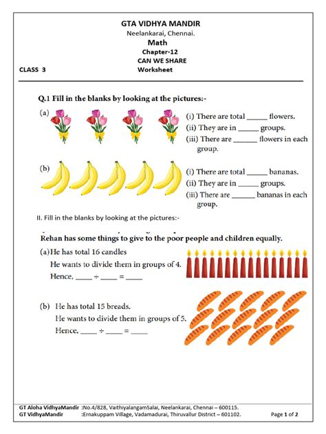 Math Class 3 Worksheet Can We Share Pdf