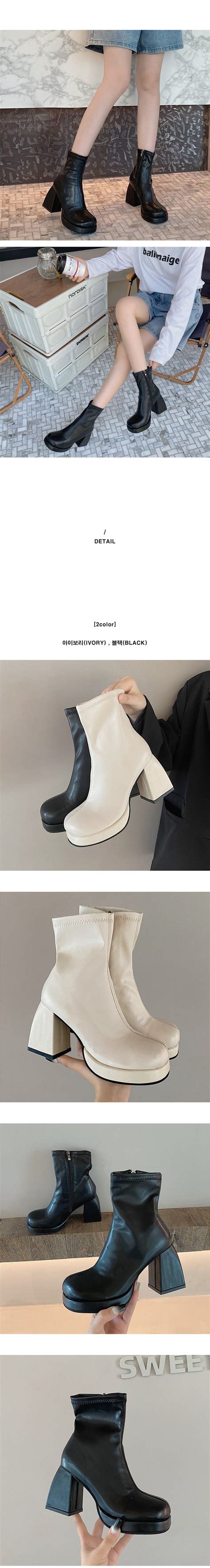 다미님 굽8cm225~245 통굽 부츠 키높이 가보시 플랫폼 지퍼 스판 가죽 레더 절개 스퀘어 라운드 하객룩 워커 구두 미들 스웨이드 쿠션 편한 빅사이즈 무지 배색