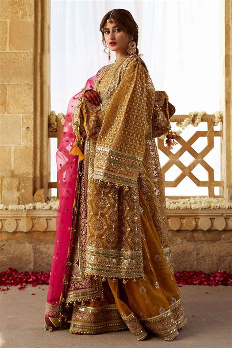 Organza Gharara Kameez Dupatta Pakistani Mehndi Dress Nameera By Farooq