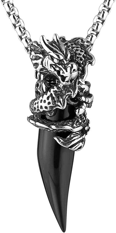 Hzman Retro Dragon Necklace For Men Women Stainless Steel Gothic Punk