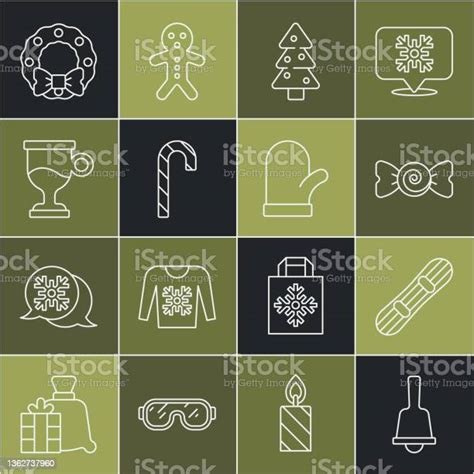 세트 라인 메리 크리스마스 울림 벨 스노우 보드 사탕 나무 사탕 지팡이 멀드 와인 화환과 장갑 아이콘 벡터 0명에 대한 스톡 벡터 아트 및 기타 이미지 Istock