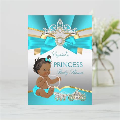 Teal Blue Gold Princess Baby Shower Ethnic Invitation Zazzle