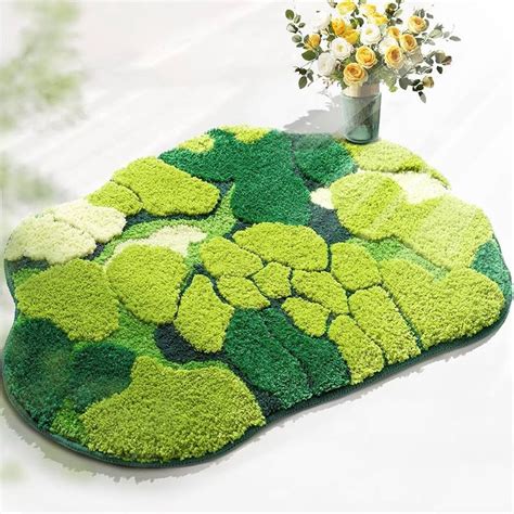 Rora Green Moss Bathroom Rugs Cute Leaf Bath Mat For Bathroom Non Slip